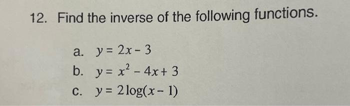 Solved Find the inverse of the following functions. a. y = | Chegg.com
