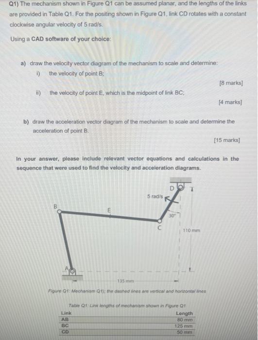 Solved Q1) The mechanism shown in Figure Q1 can be assumed | Chegg.com