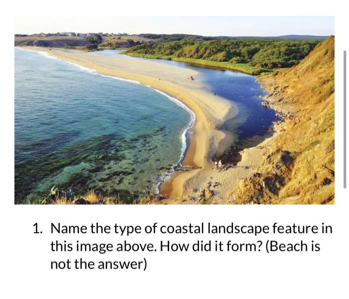 Solved 1. Name the type of coastal landscape in the image. | Chegg.com
