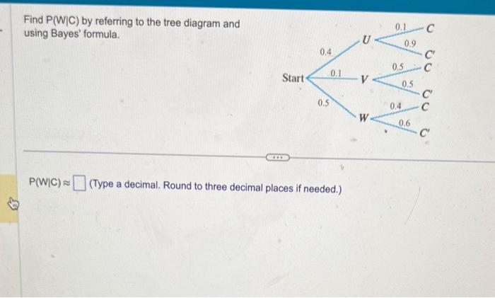 Solved Find P(W∣C) by referring to the tree diagram and | Chegg.com