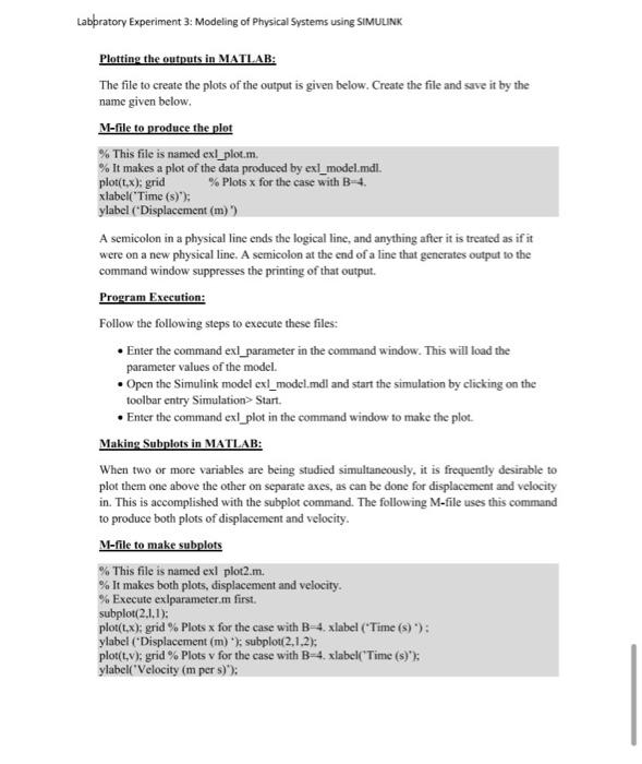 Solved Laboratory Experiment 3: Modeling of Physical Systems | Chegg.com