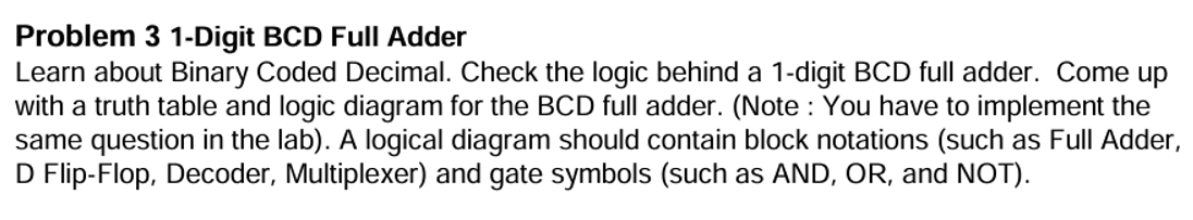 Solved Problem 3 1-Digit BCD Full AdderLearn about Binary | Chegg.com