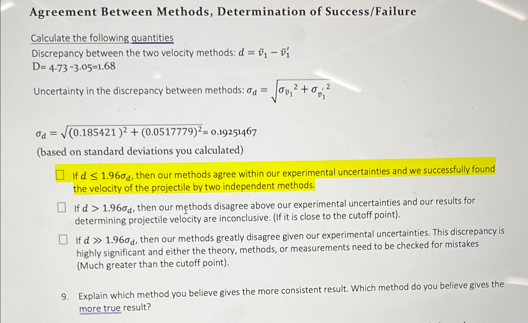 Solved Agreement Between Methods, Determination of | Chegg.com