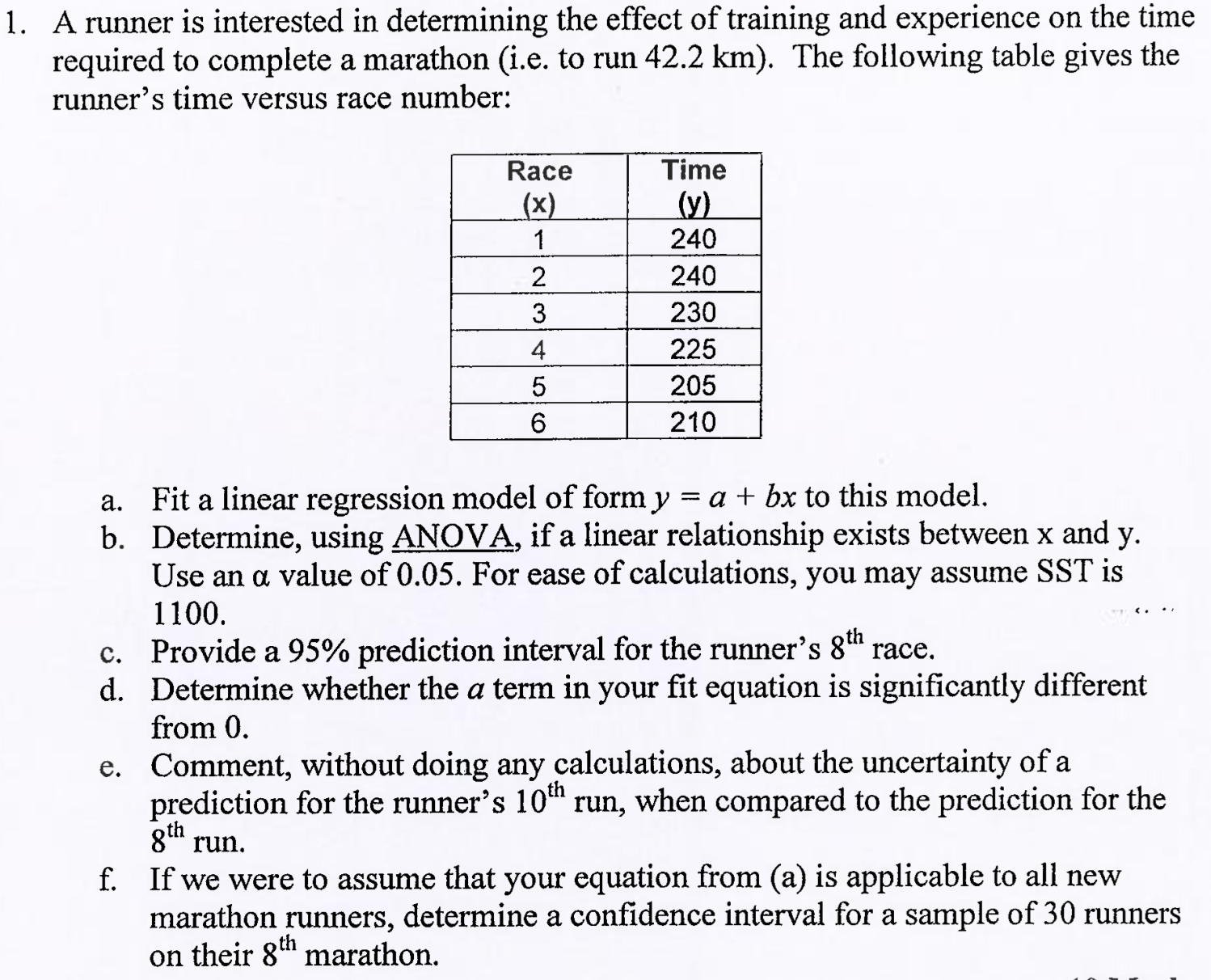 Solved A runner is interested in determining the effect of | Chegg.com