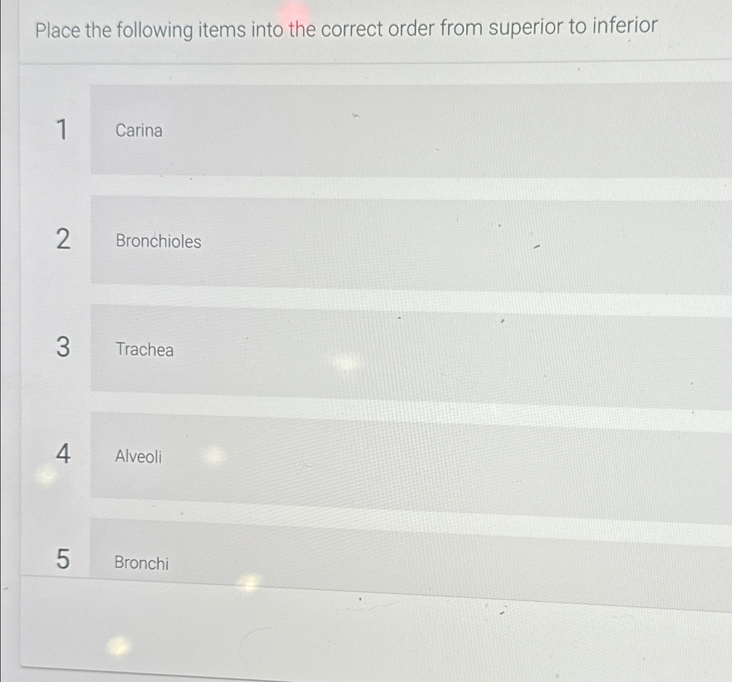 Solved Place the following items into the correct order from | Chegg.com