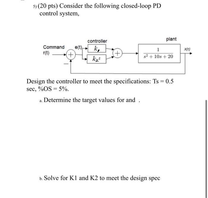 Solved 5) (20 pts) Consider the following closed-loop PD | Chegg.com