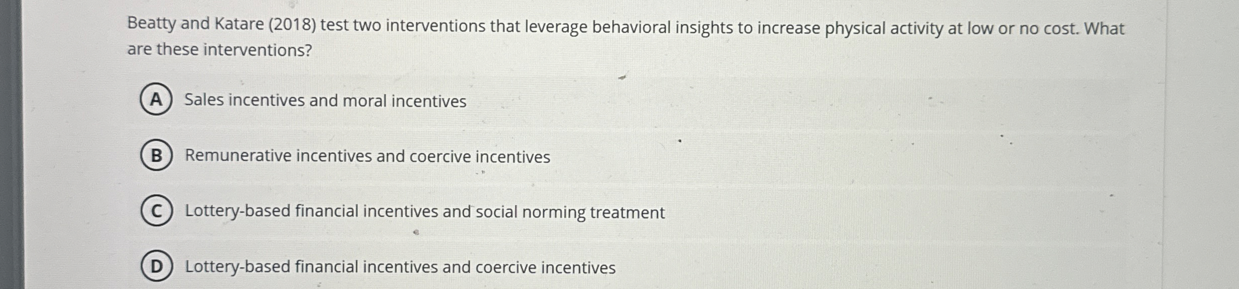 Solved Beatty and Katare (2018) ﻿test two interventions that | Chegg.com