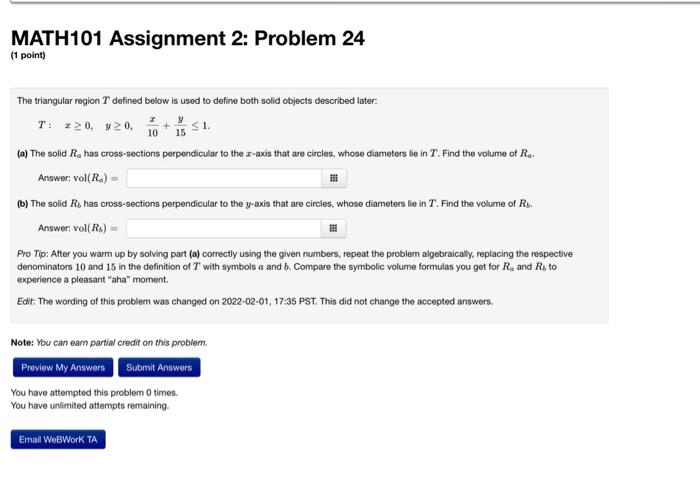 Solved MATH101 Assignment 2: Problem 24 (1 point) The | Chegg.com