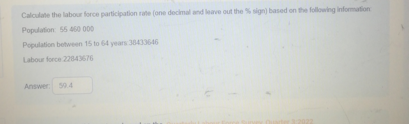 Solved Calculate the labour force participation rate (one | Chegg.com