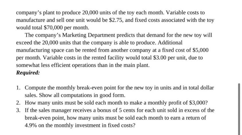 Solved Problem 2、Changes in Fixed and Variable Costs; | Chegg.com