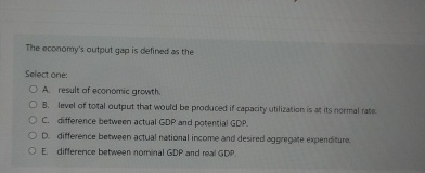 Solved The economy's output gap is defined as | Chegg.com