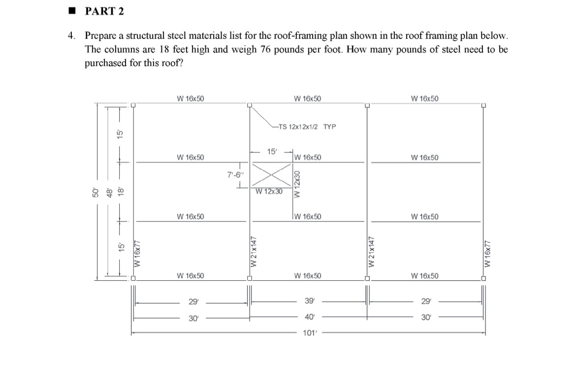 PART 2Prepare a structural steel materials list for | Chegg.com