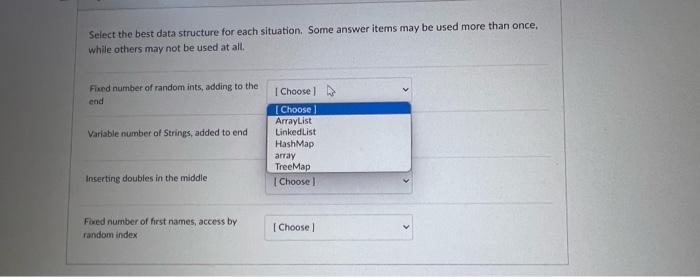 Solved Select the best data structure for each situation. | Chegg.com