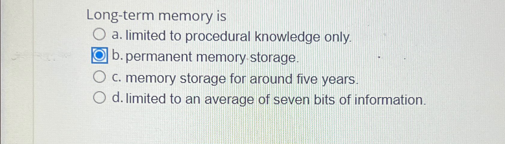 Long-term memory isa. ﻿limited to procedural | Chegg.com