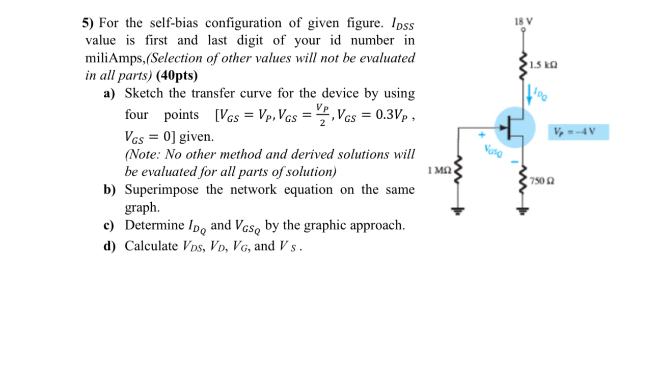 Solved For the self-bias configuration of given figure. IDSS | Chegg.com
