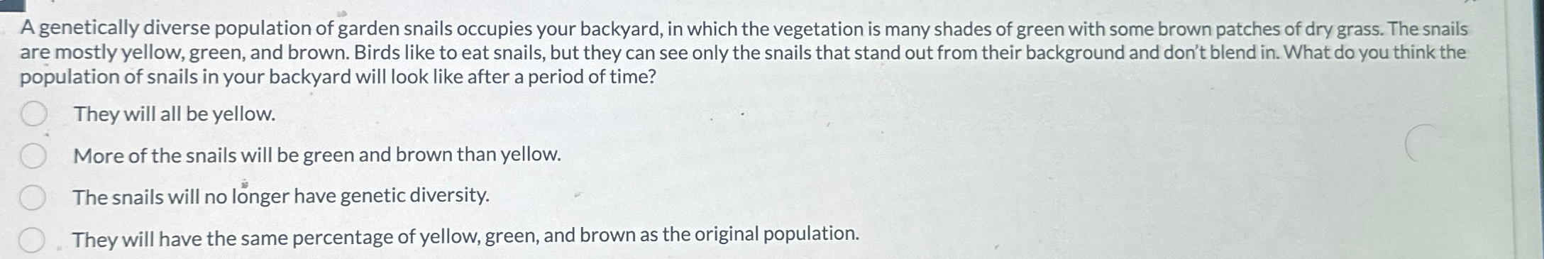 Solved A genetically diverse population of garden snails | Chegg.com