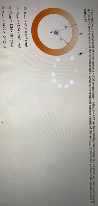 Solved A conductive spherical shell, of inner radius 0 - | Chegg.com