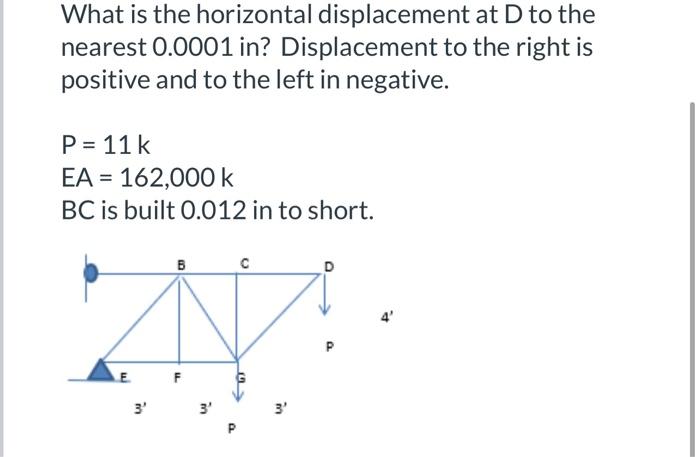 Solved What is the horizontal displacement at D to the | Chegg.com