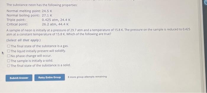 Solved The substance neon has the following properties: | Chegg.com