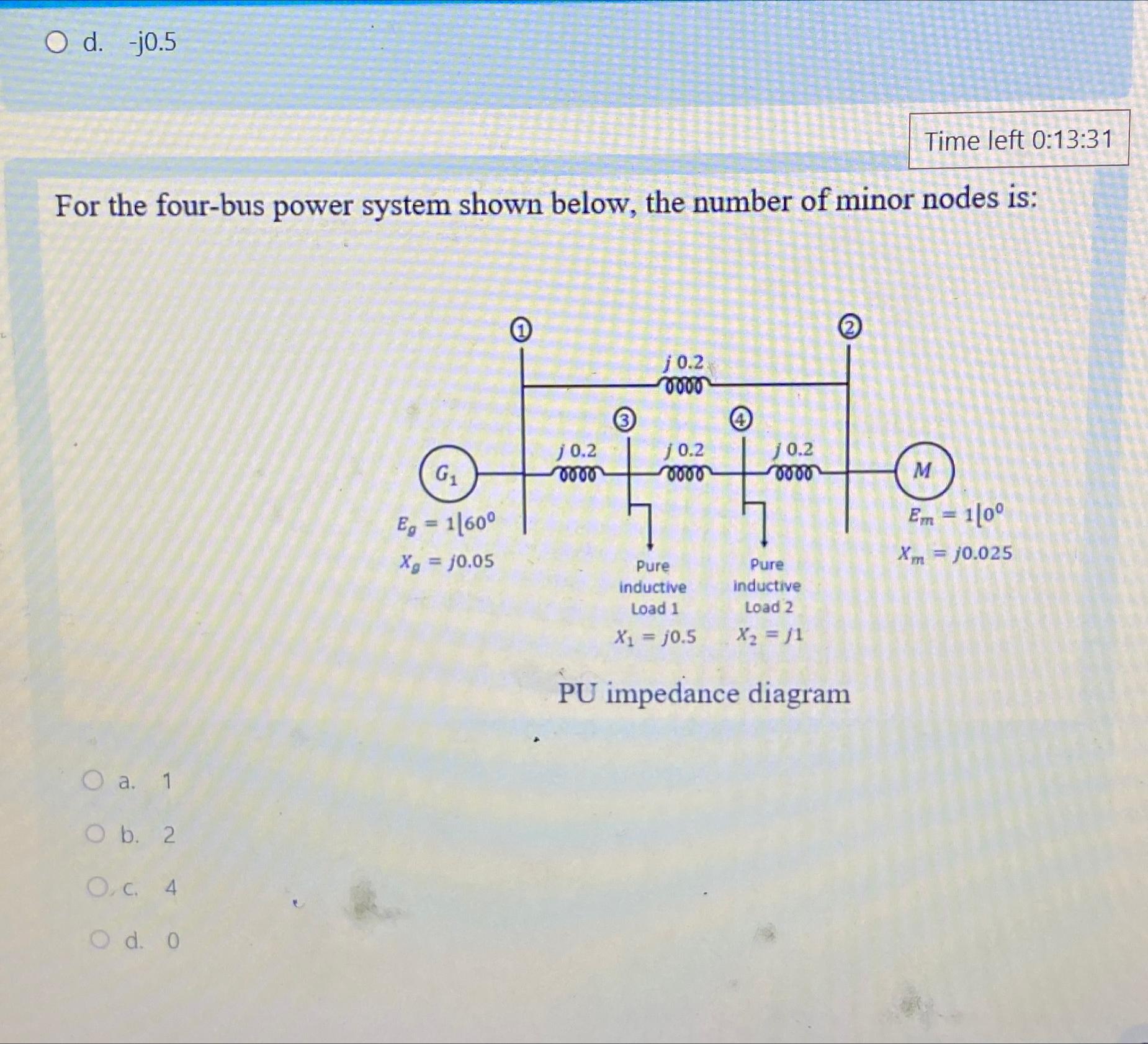 Solved d. -j0.5Time left 0:13:31For the four-bus power | Chegg.com