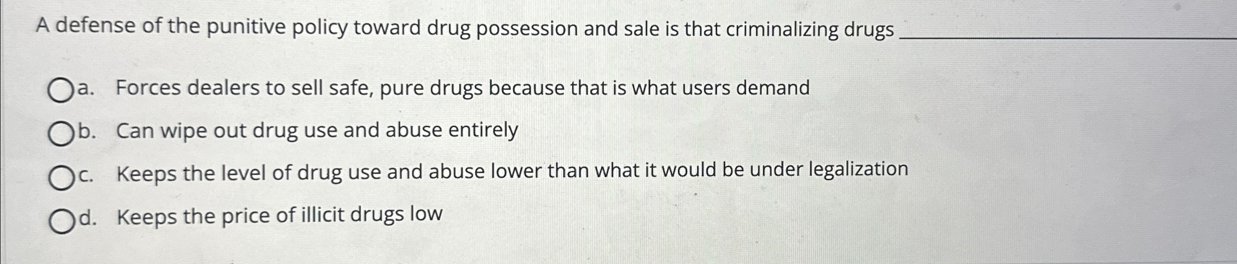 Solved A defense of the punitive policy toward drug | Chegg.com