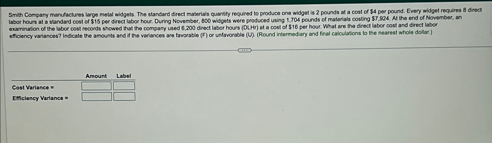 Solved Smith Company manufactures large metal widgets. The | Chegg.com