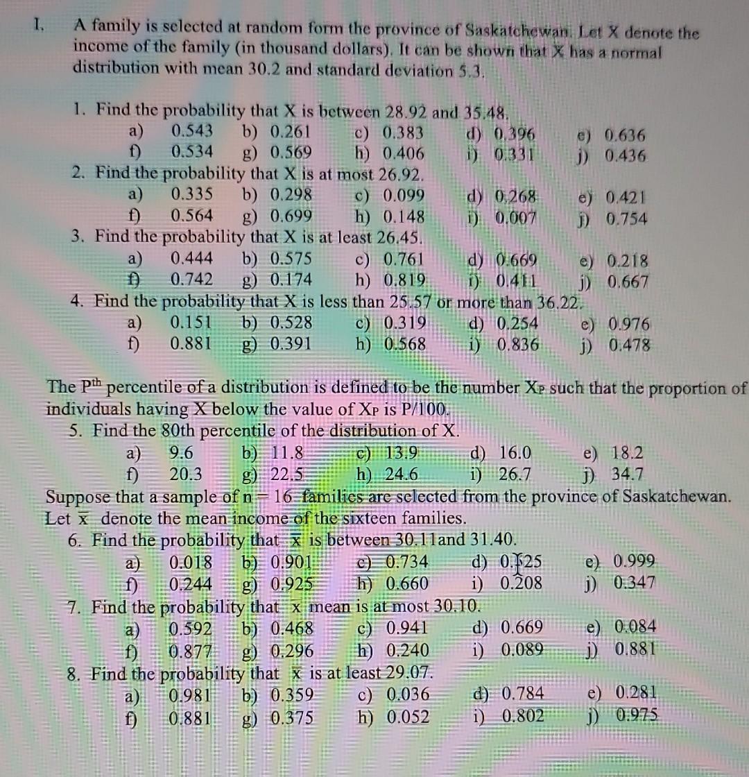 Solved A family is selected at random form the province of | Chegg.com