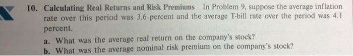 10. Calculating Real Returns and Risk Premiums In | Chegg.com