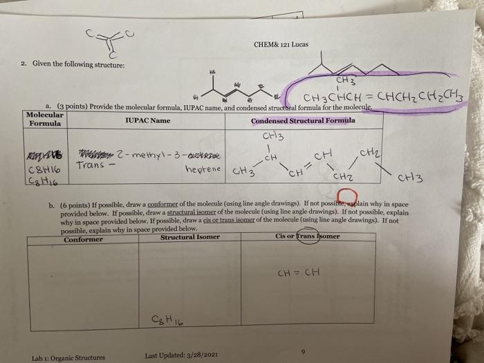 Solved CHEM& 121 Lucas 2. Given the following structure: CH3 | Chegg.com