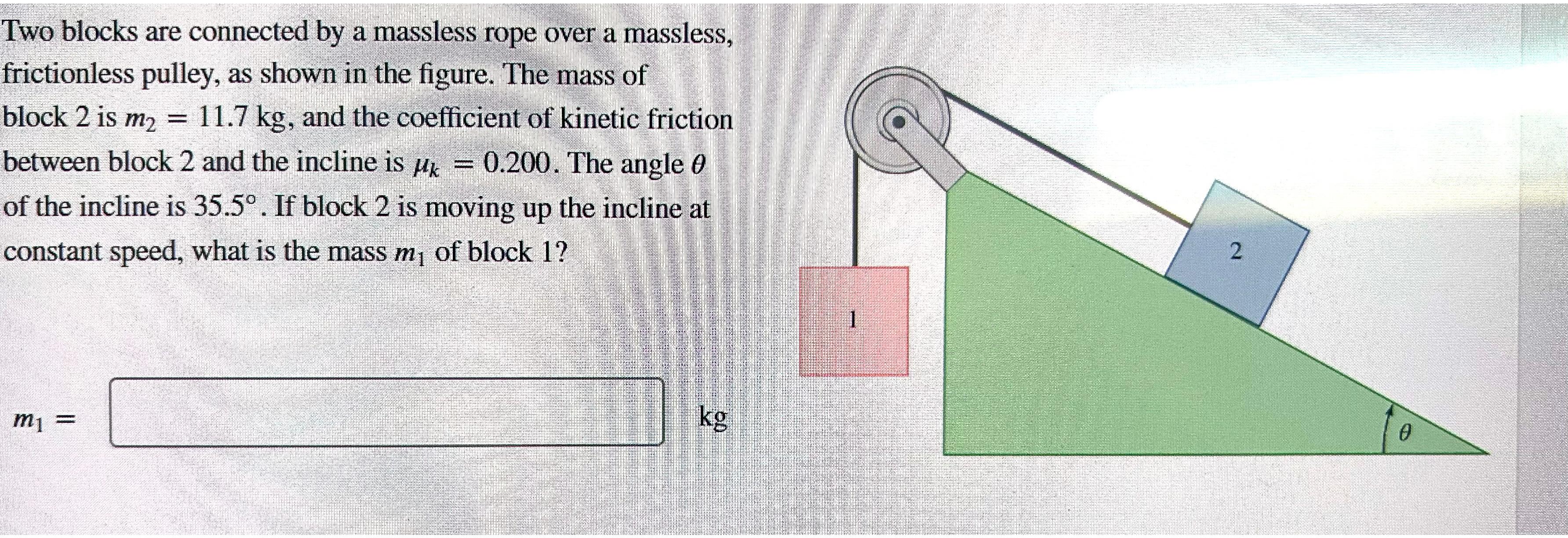 Solved Two blocks are connected by a massless rope over a | Chegg.com
