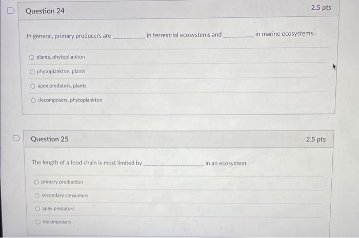 Solved In general, primary producers are in terrestrial | Chegg.com