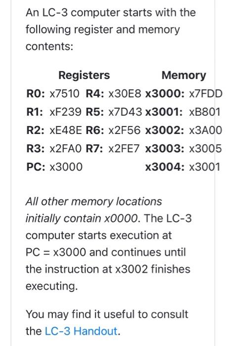 Solved An LC-3 computer starts with the following register | Chegg.com