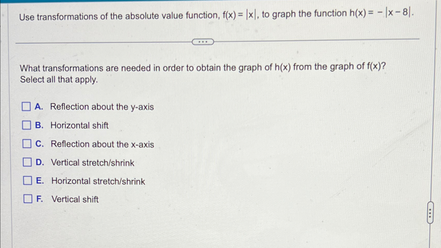 Solved Use Transformations Of The Absolute Value Function 2014