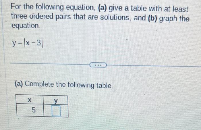 Solved For the following equation, (a) give a table with at | Chegg.com