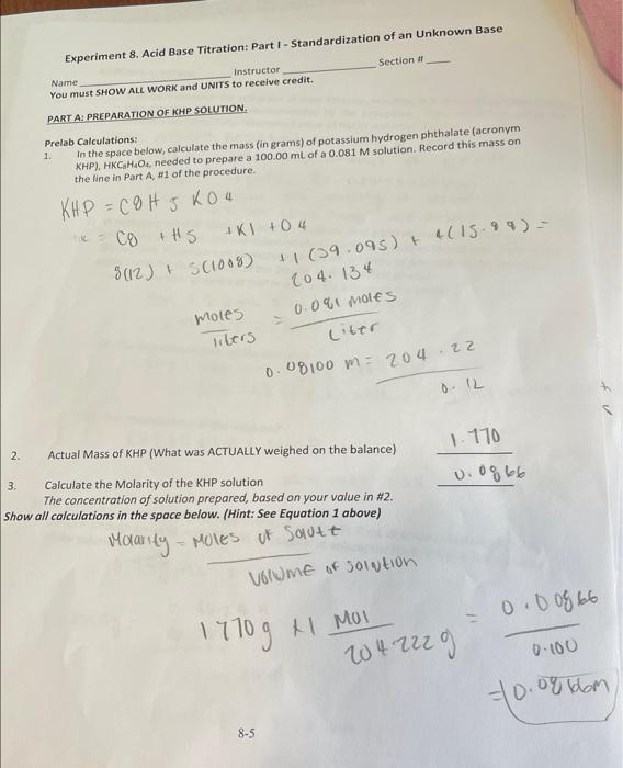 Solved PART B: TITRATION OF KHP WITH UNKNOWN CONCENTRATION | Chegg.com