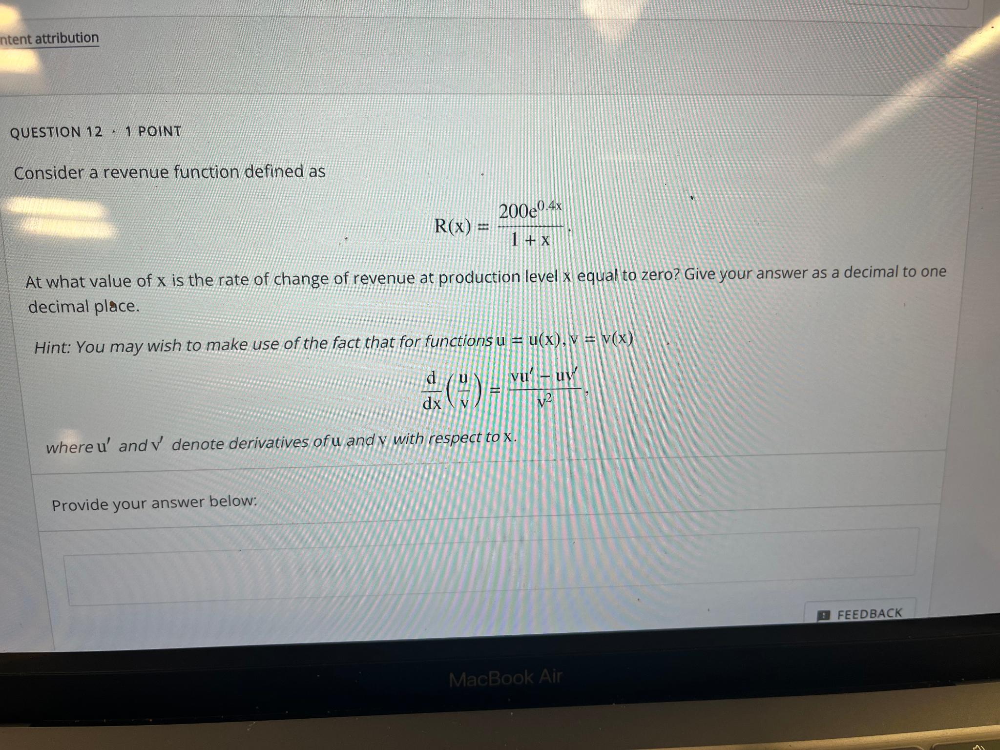 Solved QUESTION 12 : 1 POINTConsider a revenue function | Chegg.com Solved QUESTION 12 : 1 POINTConsider a revenue function | Chegg.com