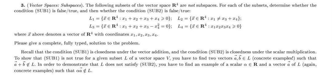 Solved 3. (Vector Spaces: Subspaces). The following subsets | Chegg.com