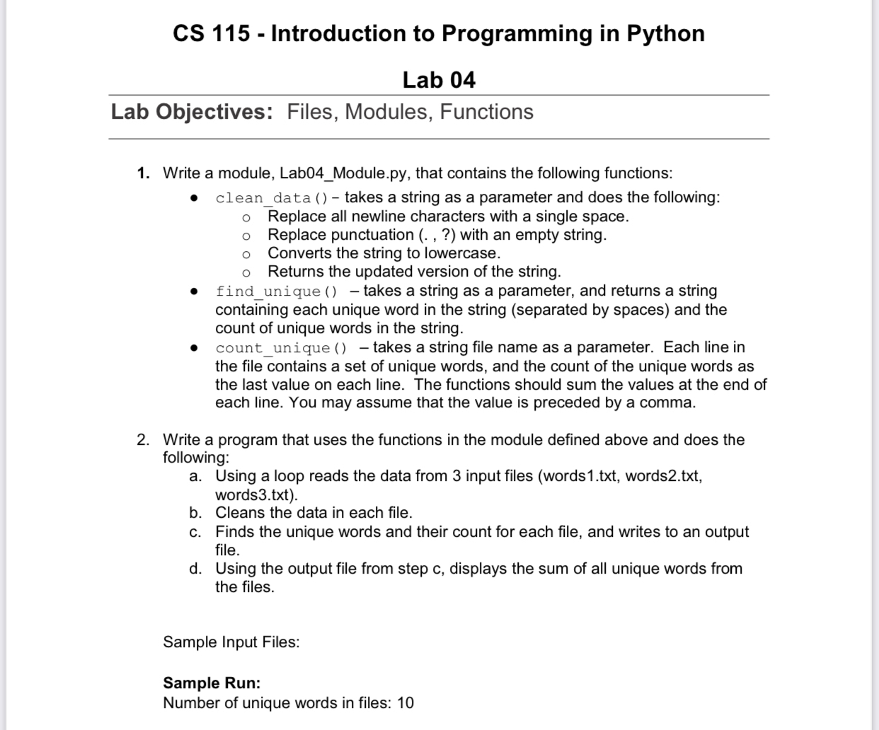 Solved CS 115 - ﻿Introduction to Programming in PythonLab | Chegg.com