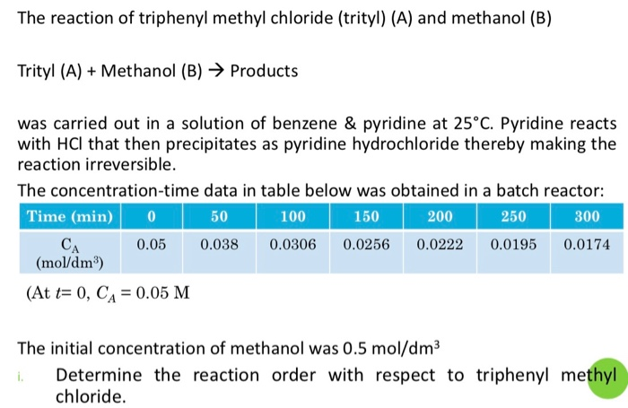 Solved The reaction of triphenyl methyl chloride (trityl) | Chegg.com