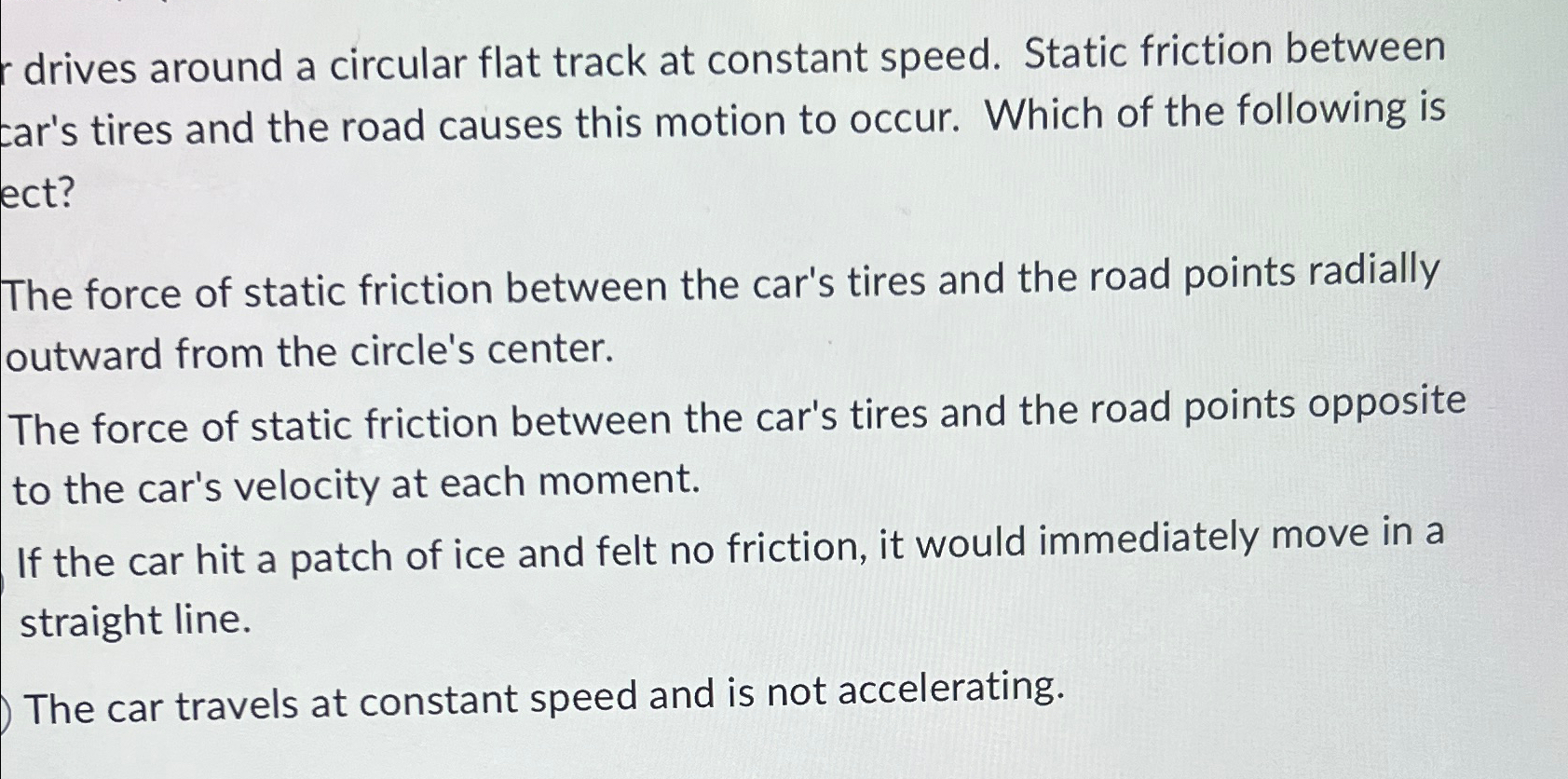 Solved drives around a circular flat track at constant | Chegg.com