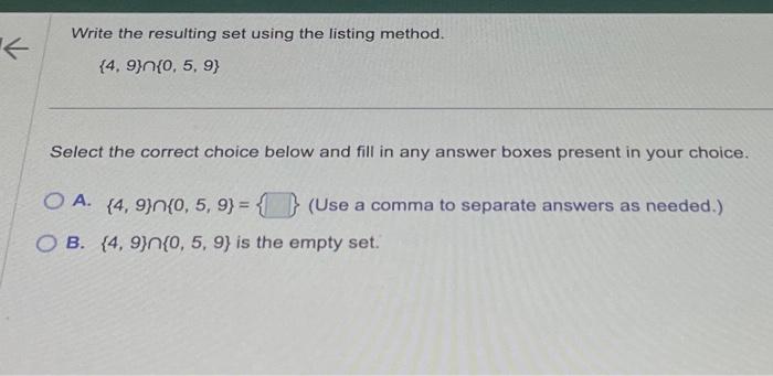 Solved write the resulting set using the listing method. {4, | Chegg.com