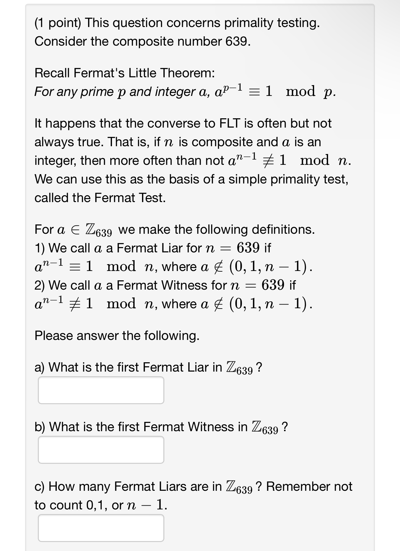 Solved (1 ﻿point) ﻿This question concerns primality | Chegg.com