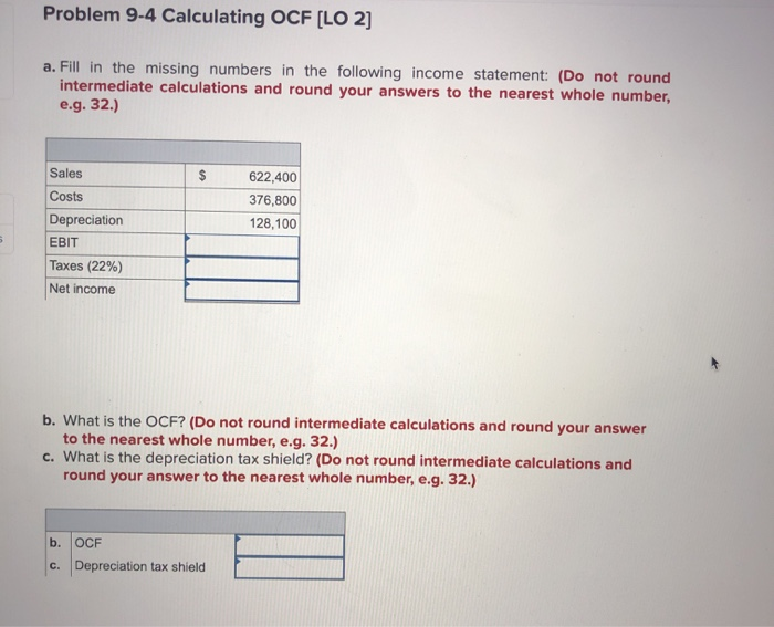 Solved Problem 9-4 Calculating OCF [LO 2] a. Fill in the | Chegg.com