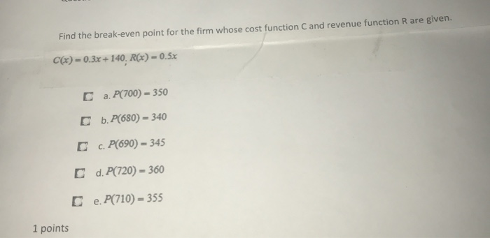 Solved Find the break-even point for the firm whose cost | Chegg.com