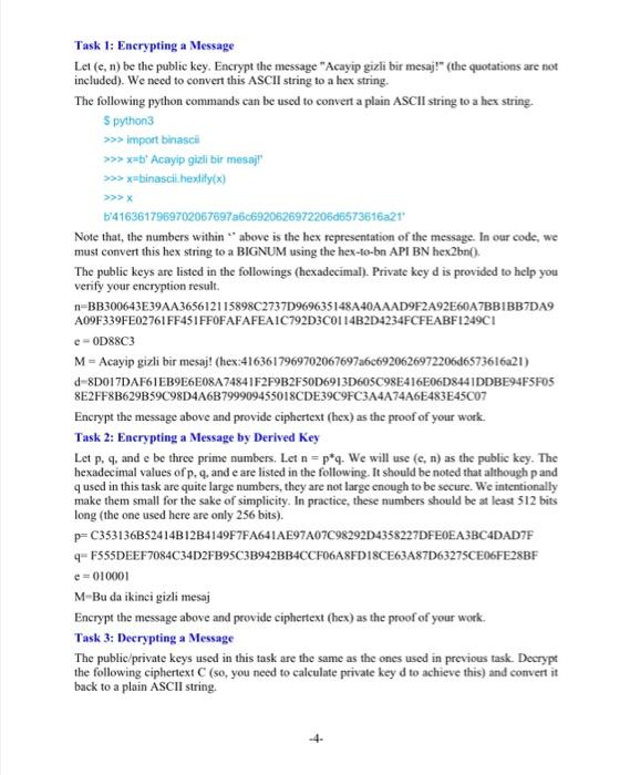 Solved Task 1 Encrypting A Message Let En Be The Public 
