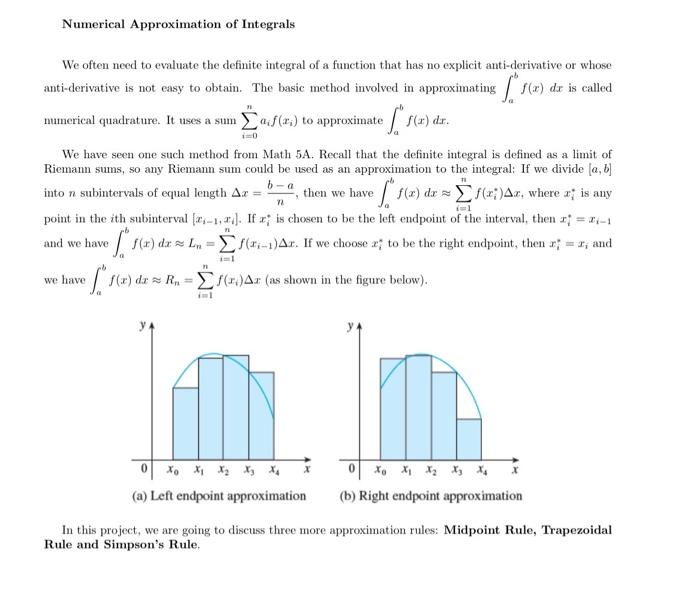 Solved Numerical Approximation of Integrals We often need to | Chegg.com