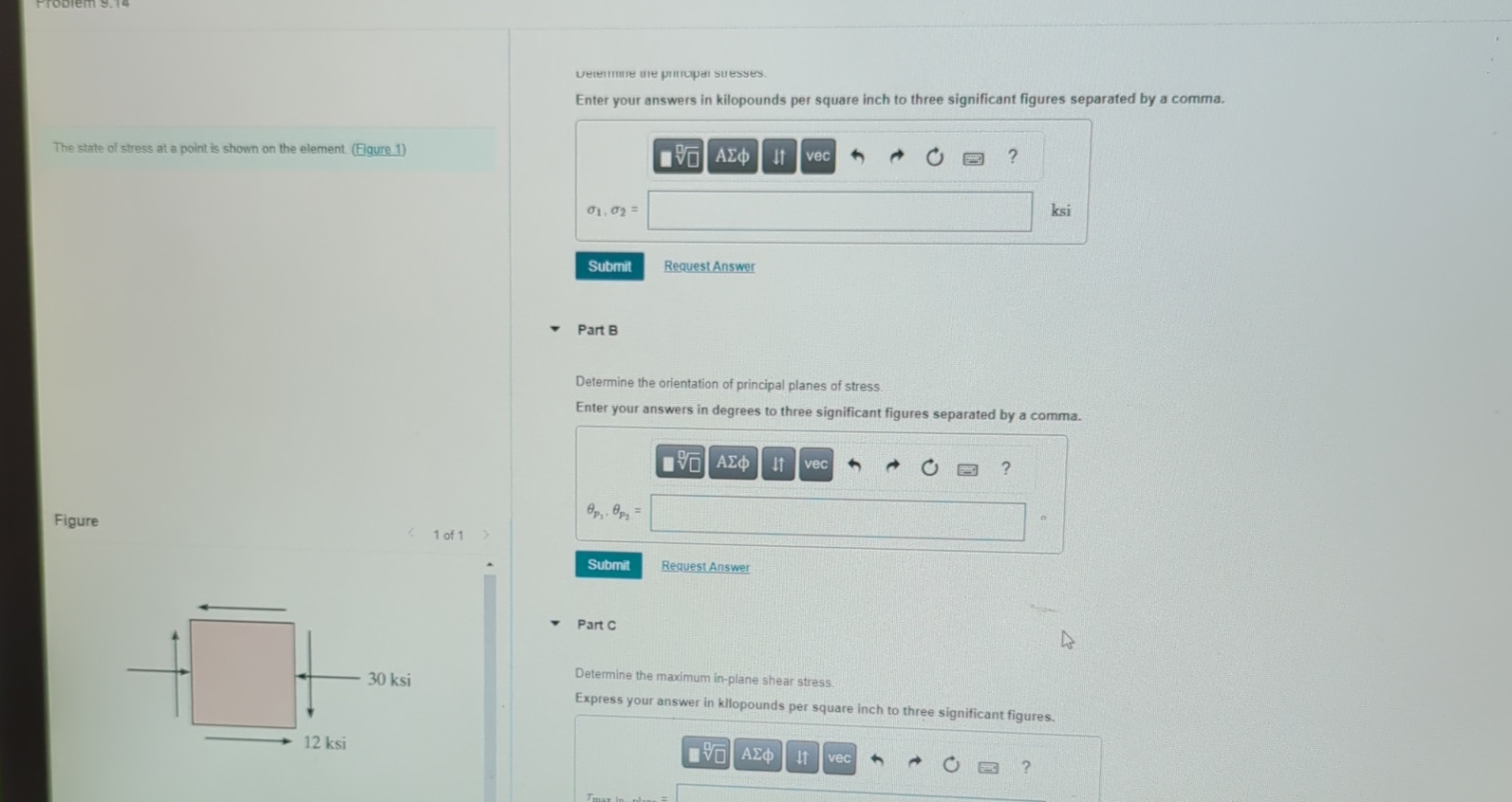 Solved Enter your answers in kilopounds per square inch to | Chegg.com