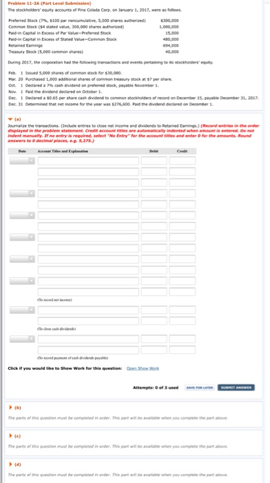 Solved Problem 11-2A (Part Level Submission) The holders | Chegg.com
