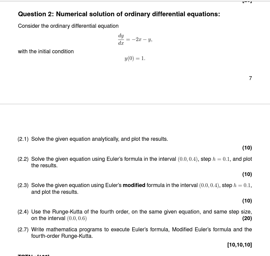 Question 2: Numerical solution of ordinary | Chegg.com