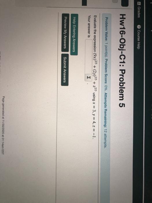 Solved Grades Course Help Hw16-Obj-C1: Problem 5 Problem | Chegg.com Solved Grades Course Help Hw16-Obj-C1: Problem 5 Problem | Chegg.com